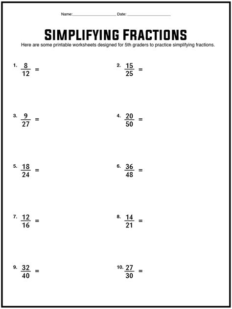 12 Effective Simplifying Fractions Worksheets for 5th Grade Math ...