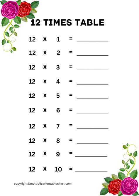 12 Times Table Worksheet [12 Multiplication Table] Free PDF - Auto News