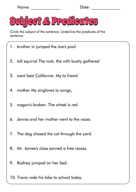 16 Subject And Predicate Worksheets | Subject and predicate worksheets ...