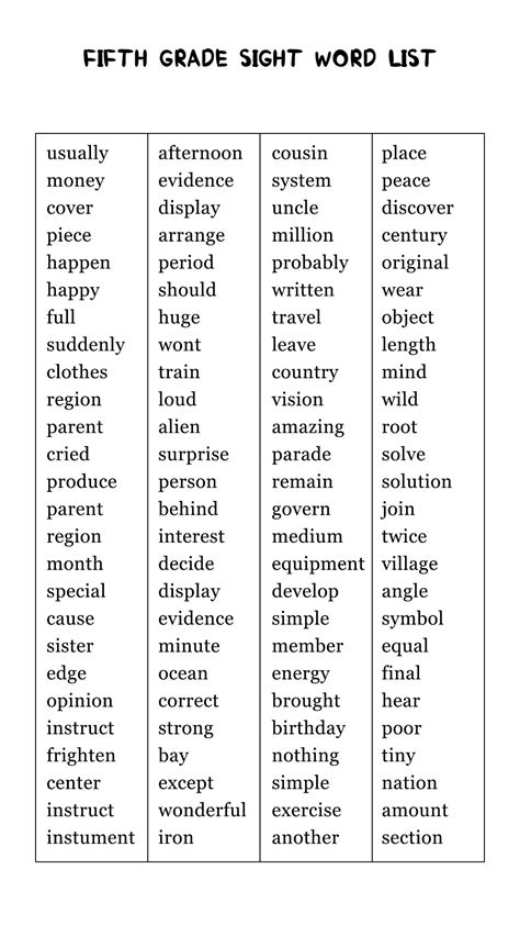 19 Sight Words Worksheets 5th Grade | Spelling words list, 5th grade ...