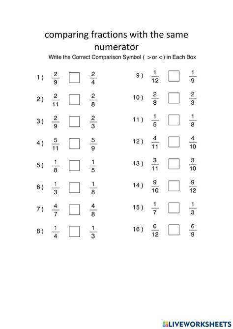 5 Free Compare Fractions with the Same Numerator Worksheets - Auto News