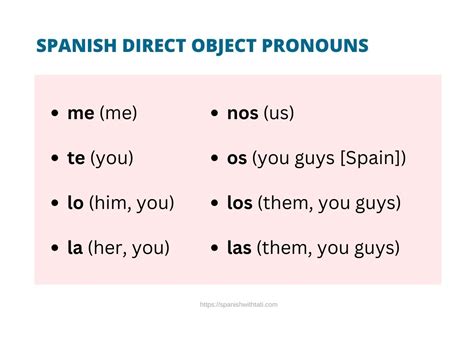 Direct Object Pronouns Spanish Chart - Auto News