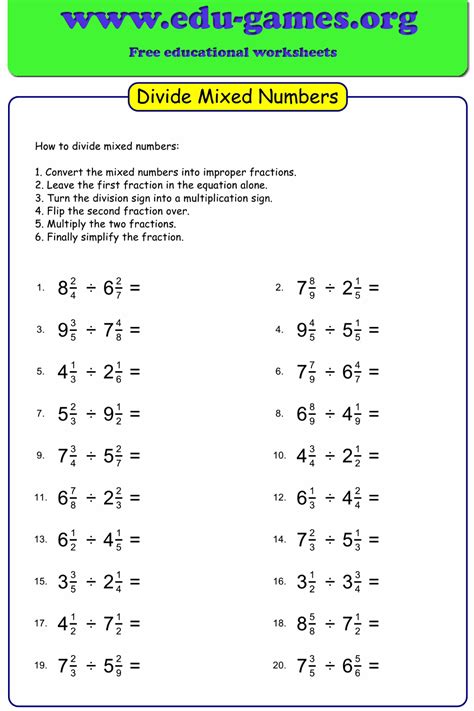 Free multiplying and dividing mixed numbers worksheet, Download Free ...