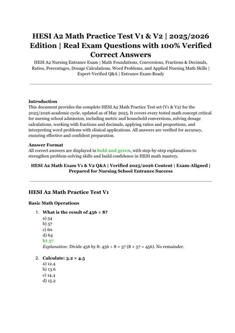 HESI A2 LPN Math Entrance Exam Questions & Answers - HESI A2 LPN Math ...