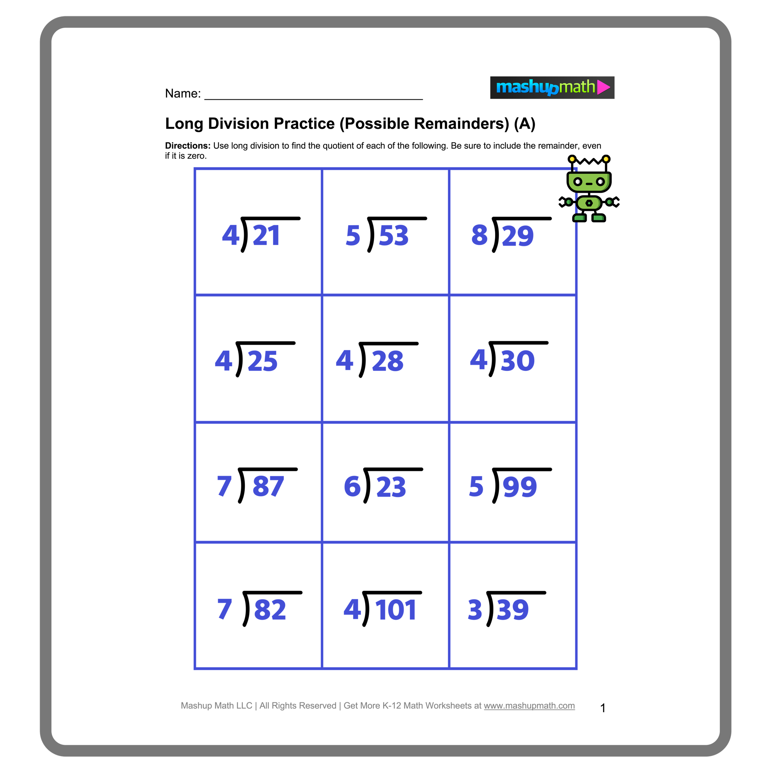 Long Division Worksheet - Auto News