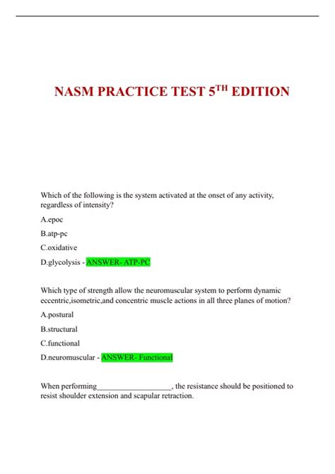 NASM PRACTICE TEST 5TH EDITION - NASM 5TH EDITION - Stuvia US - Auto News