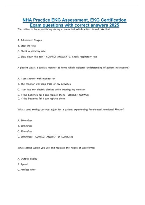 NHA PRACTICE EKG ASSESSMENT, EKG CERTIFICATION EXAM 2025 QUESTIONS AND ...
