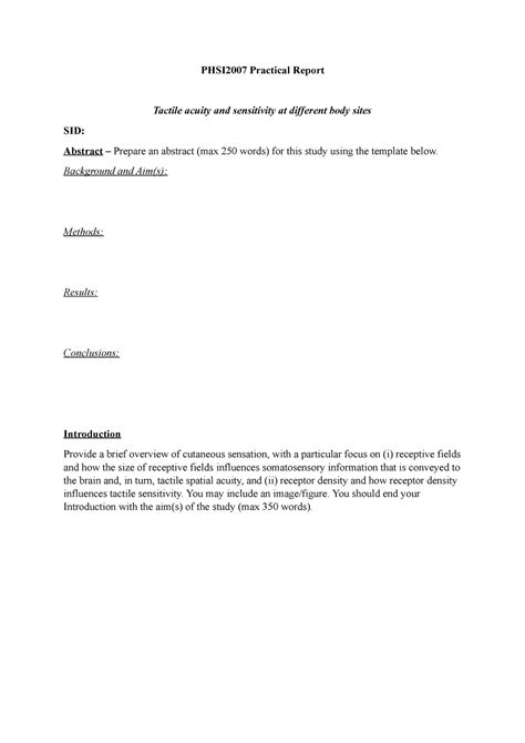 PHSI2007 Prac report template-1 - PHSI2007 Practical Report Tactile ...