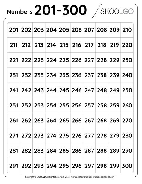 Printable 201 300 Number Chart - Free Printable Charts - Auto News
