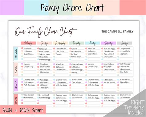 Printable Monthly Chore Chart Family Chore Chart Printable, Editable ...