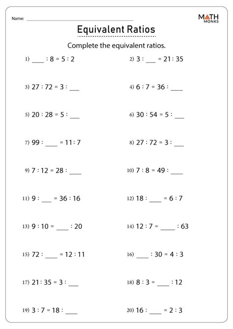 Ratio Worksheets - Rows of Equivalent Ratio Worksheets - Worksheets ...