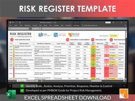 Risk Register Template, Risk Management Spreadsheet, PMBOK Guide Tool ...