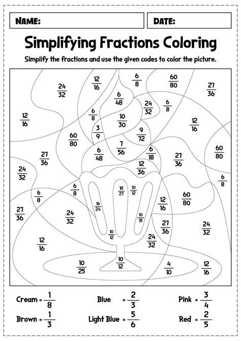 Simplifying Fractions Coloring Worksheet for Elementary Students in ...