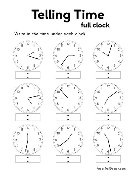 Telling Time Telling the Time Practice for Children Time Worksheets for ...