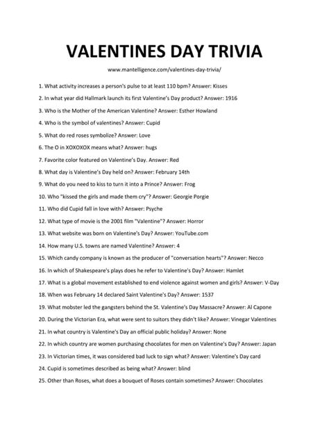 Valentine's Day Trivia Questions And Answers Printable - Printable ...