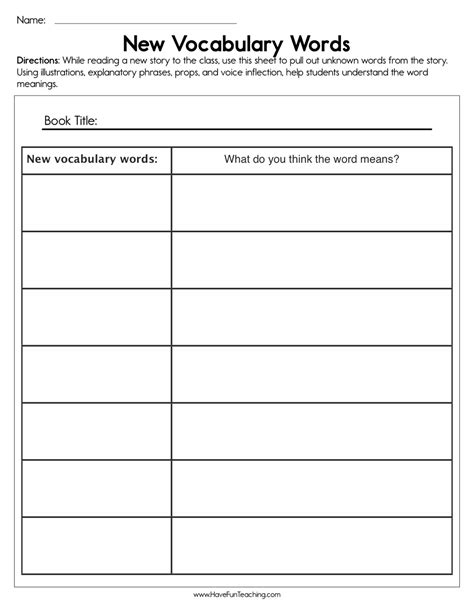 Vocabulary Worksheets | Printable Word Lists & Vocabulary Practice ...