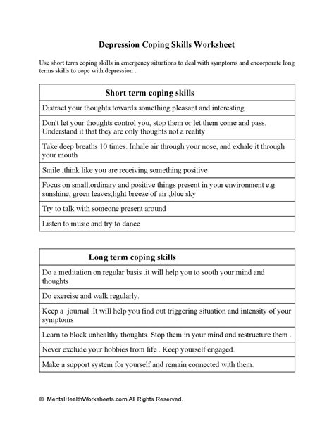 What Are Coping Skills For Depression - Free Worksheets Printable ...