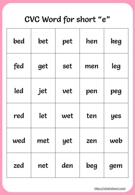 Words Their Way Cvc Short E Words - Auto News
